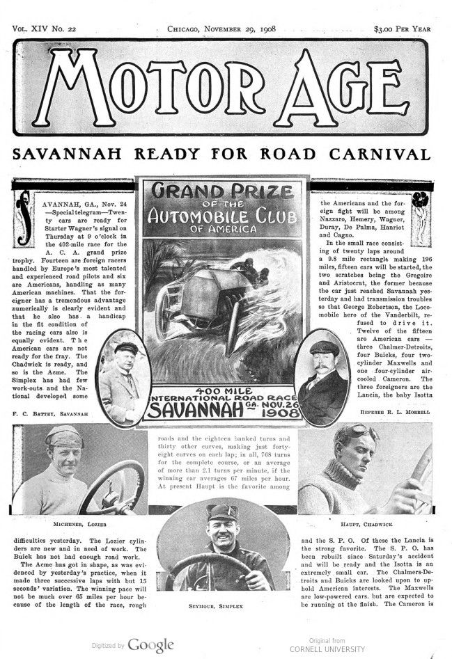 Savannah Ready for Road Carnival - Motor Age - 26 November 1908 - Motor ...