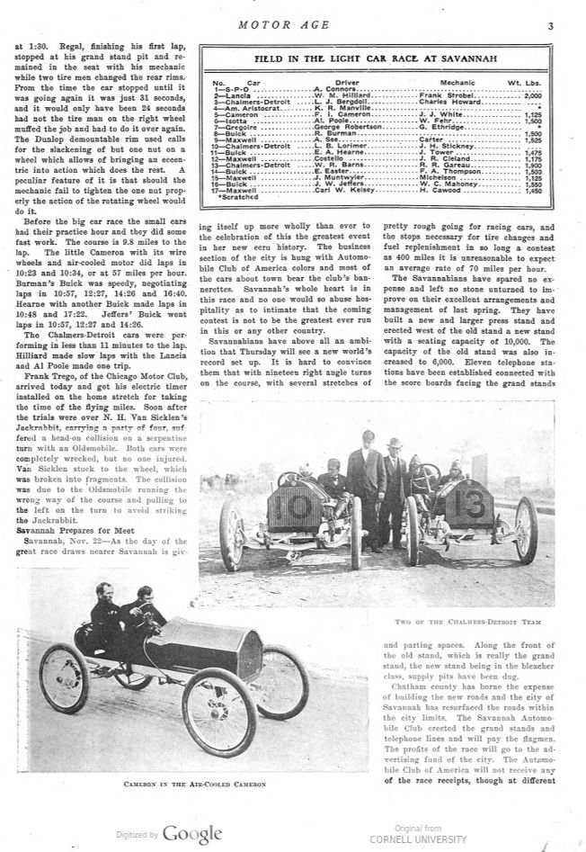 Savannah Ready for Road Carnival - Motor Age - 26 November 1908 - Motor ...